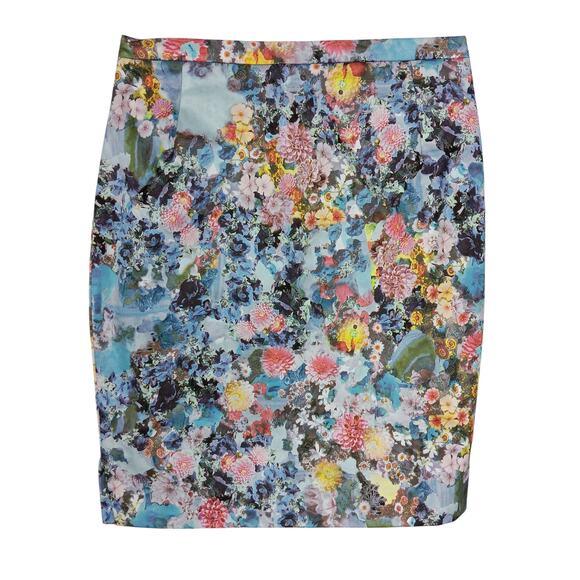 H&M | Skirts | Hm Watercolor Pencil Skirt Size 6 Zipper Closure Fully ...